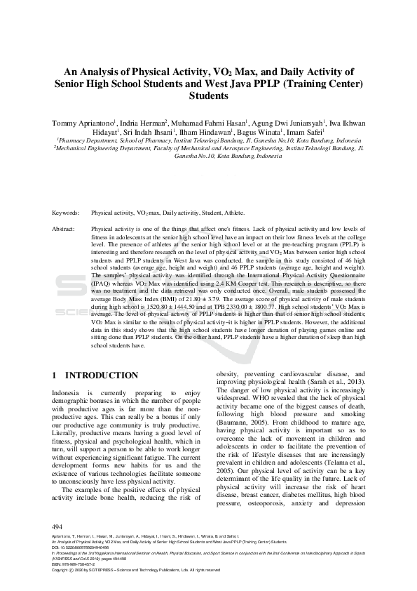 (PDF) An Analysis of Physical Activity, VO2 Max, and Daily Activity of ...