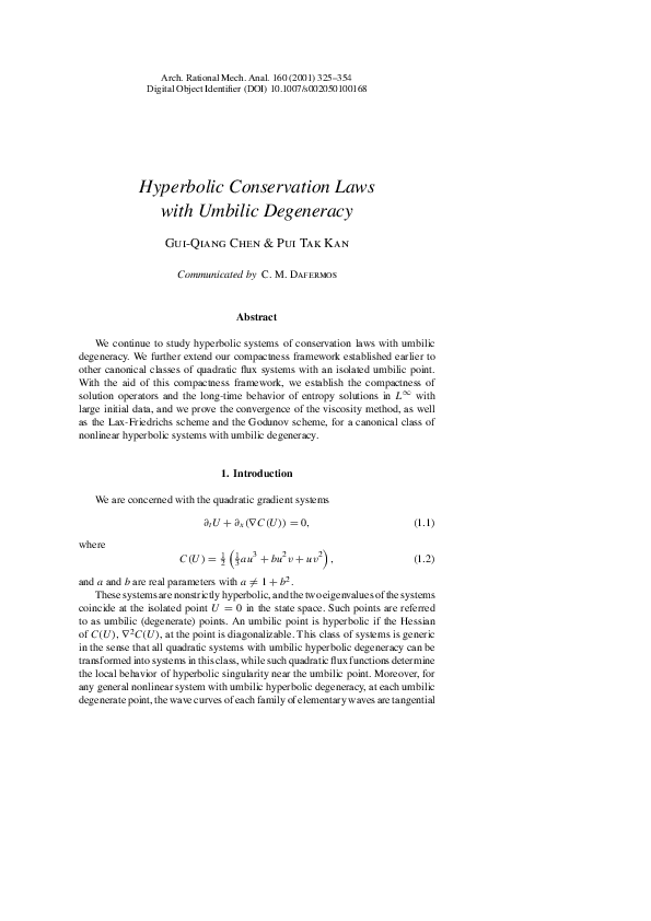 (PDF) Hyperbolic Conservation Laws with Umbilic Degeneracy