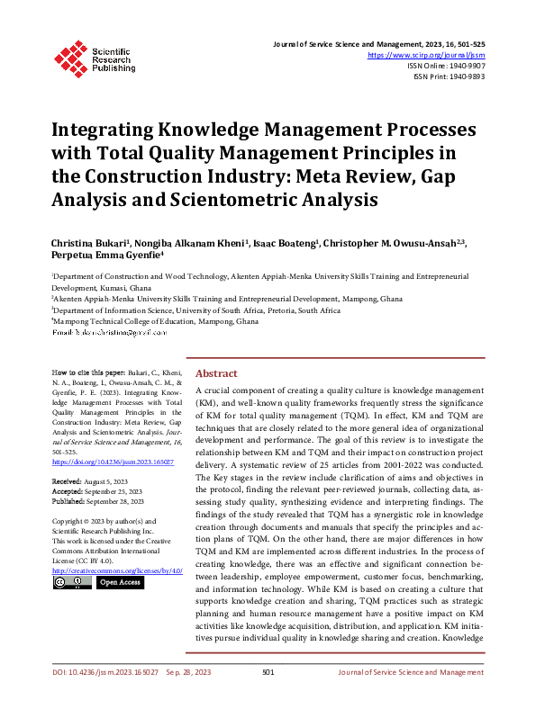 (PDF) Integrating Knowledge Management Processes with Total Quality ...