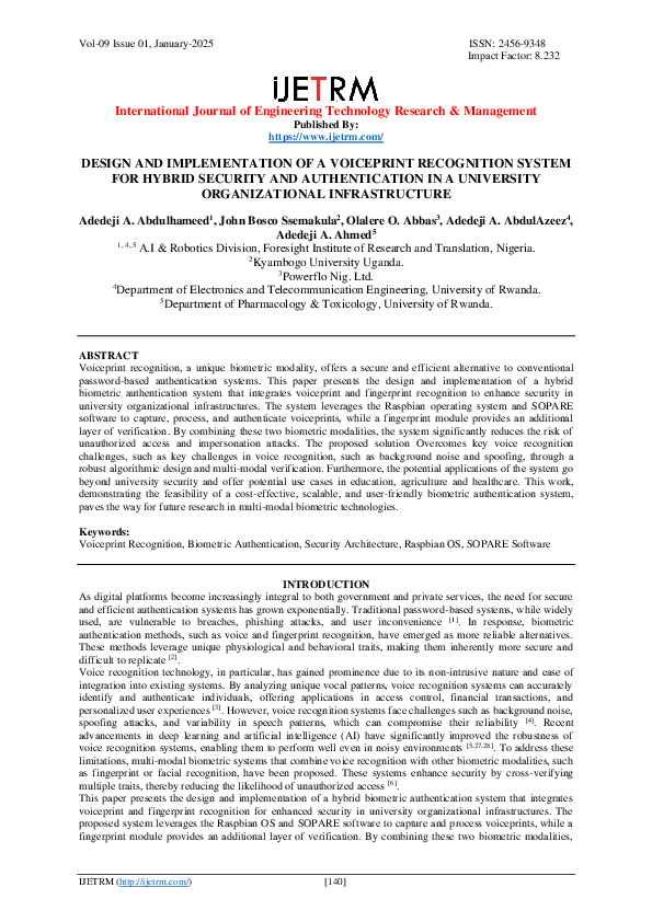 Pdf Design And Implementation Of A Voiceprint Recognition System For
