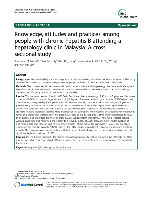 (PDF) Knowledge, attitudes and practices among people with chronic hepatitis B attending a ...