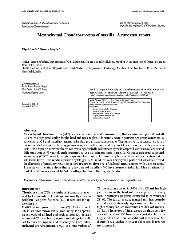 (PDF) Mesenchymal Chondrosarcoma of maxilla: A rare case report