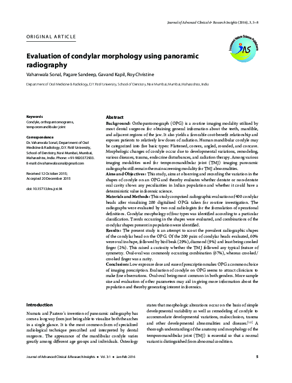 (PDF) Evaluation of condylar morphology using panoramic radiography