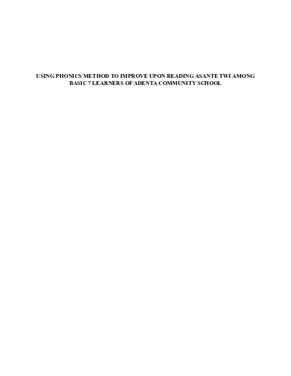 (PDF) USING PHONICS METHOD TO IMPROVE UPON READING ASANTE TWI AMONG BASIC 7 LEARNERS OF ADENTA ...