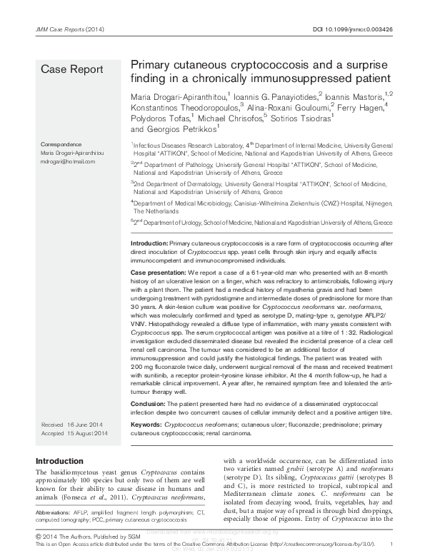 (PDF) Primary cutaneous cryptococcosis and a surprise finding in a ...