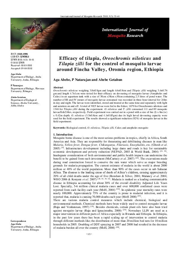 (PDF) Efficacy of tilapia, Oreochromis niloticus and Tilapia zilli for ...