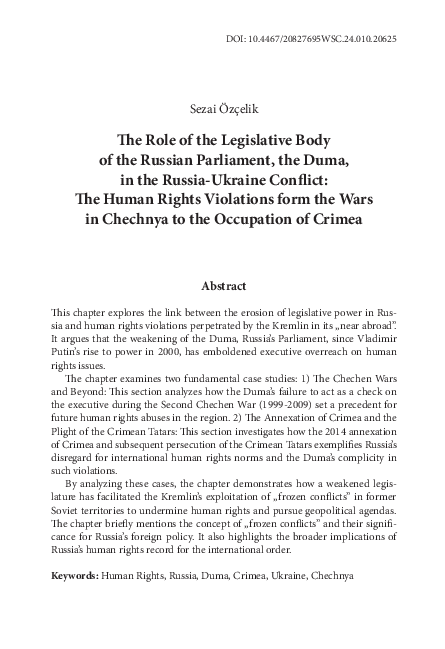 (PDF) Özçelik, S. (2024). The Role of the Legislative Body of the ...