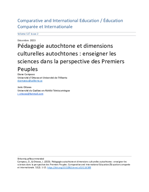 (PDF) Pédagogie autochtone et dimensions culturelles autochtones ...