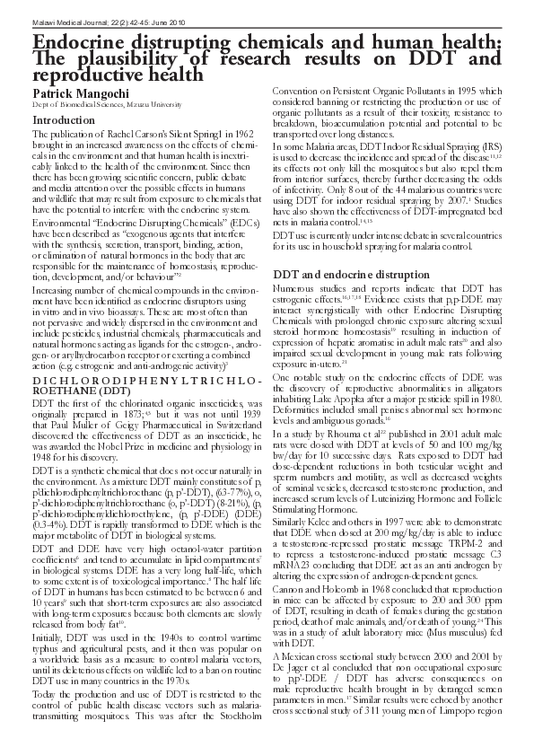 (PDF) Endocrine distrupting chemicals and human health: The ...