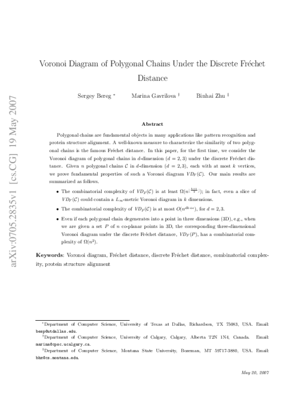 (PDF) Voronoi Diagram of Polygonal Chains Under the Discrete Fréchet ...