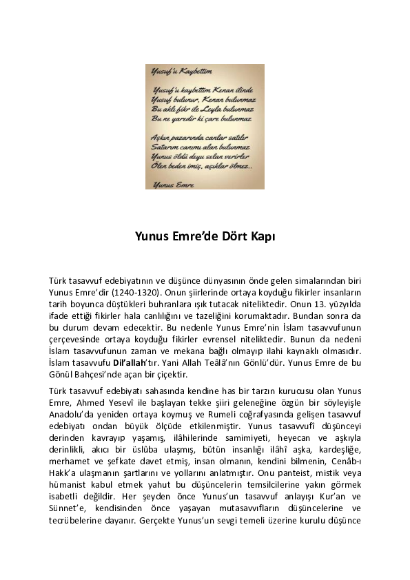 (PDF) Yunus Emre'de Dört Kapı