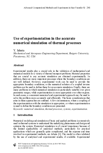 (PDF) Use of experimentation in the accurate numerical simulation of thermal processes