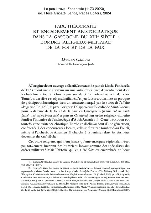 (PDF) Paix, théocratie et encadrement aristocratique dans la Gascogne ...