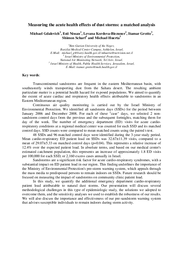 (PDF) Measuring the Acute Health Effects of Dust Storms: A Matched Analysis