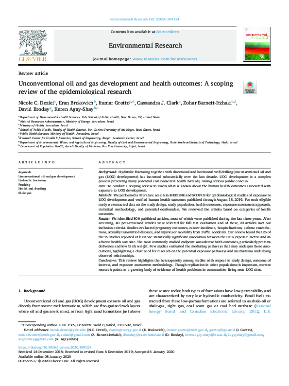(PDF) Unconventional oil and gas development and health outcomes: A ...