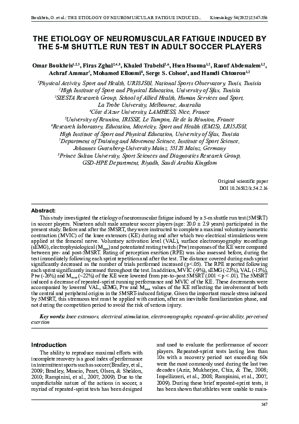 (PDF) The etiology of neuromuscular fatigue induced by the 5-m shuttle ...