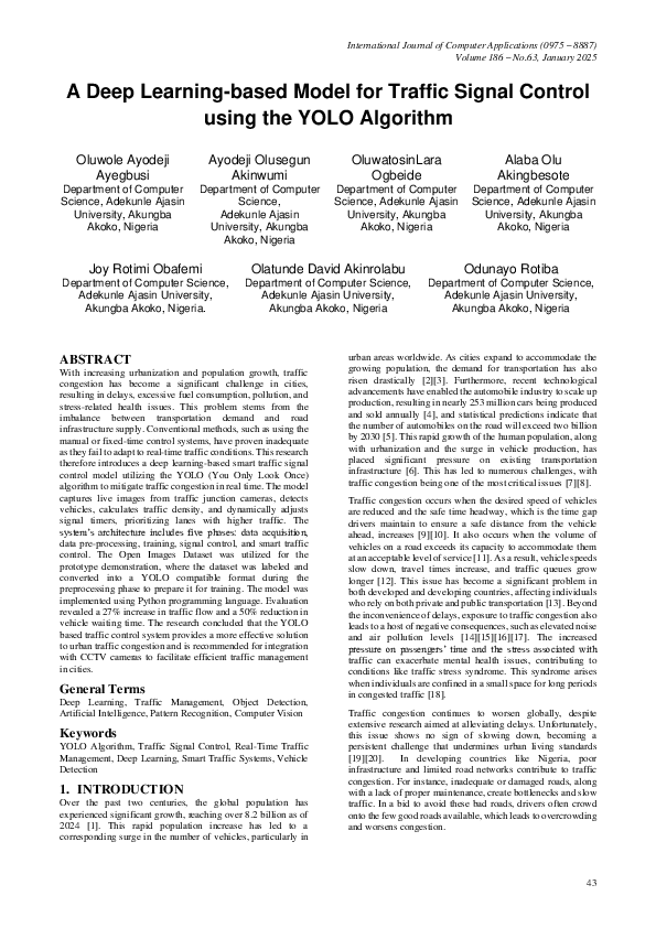 A Deep Learning-based Model for Traffic Signal Control using the YOLO Algorithm