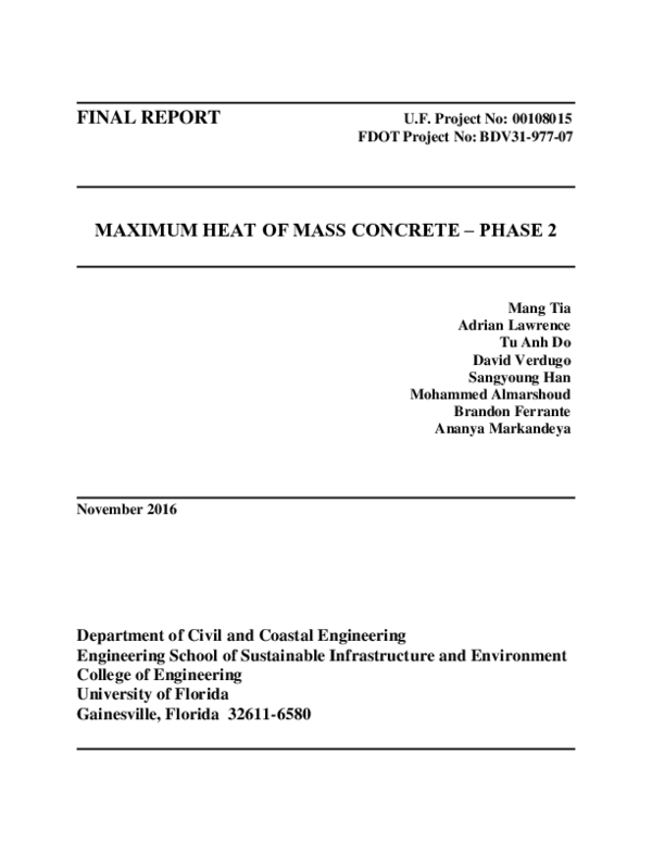 (PDF) Maximum Heat of Mass Concrete – Phase 2