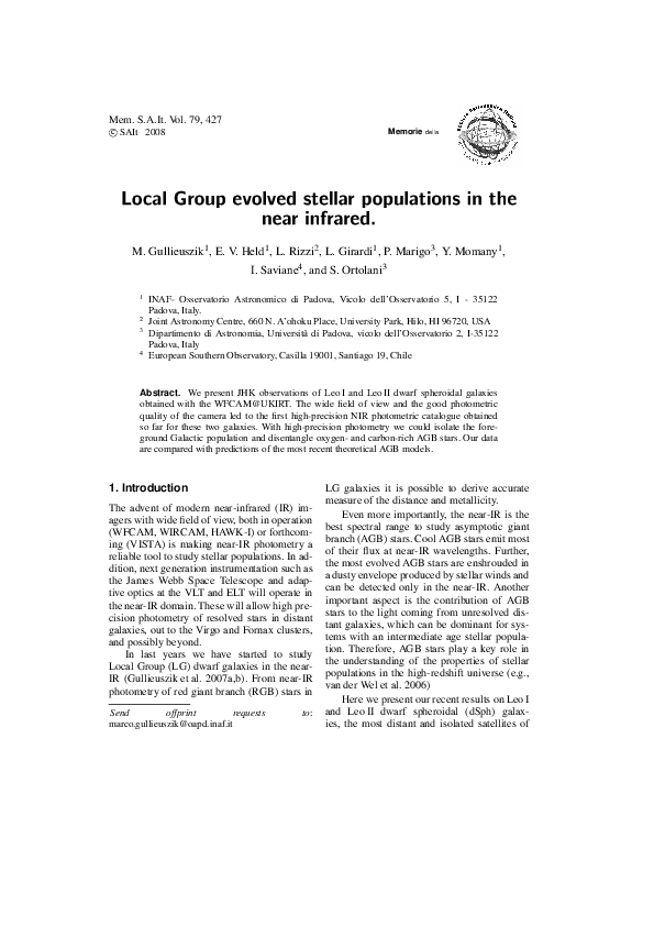 (PDF) Local Group evolved stellar populations in the near infrared