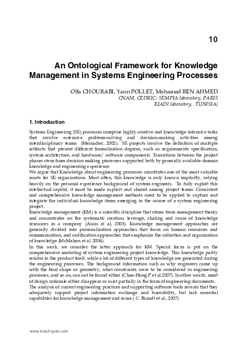 (PDF) An Ontological Framework for Knowledge Management in Systems Engineering Processes