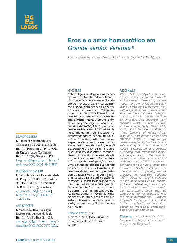 (PDF) Eros e o amor homoerótico em Grande sertão: Veredas [1] Eros and the homoerotic love in ...