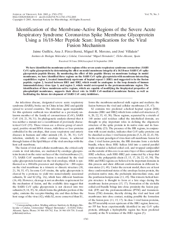(PDF) Identification of the Membrane-Active Regions of the Severe Acute ...