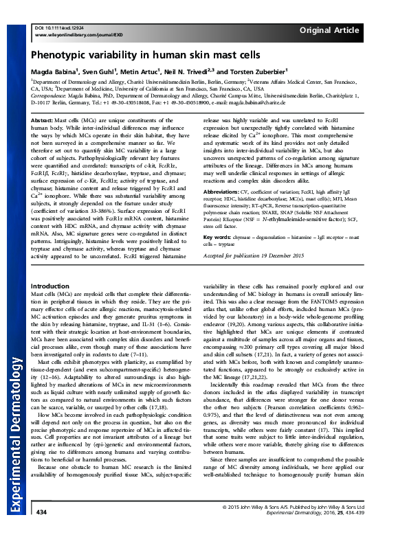(PDF) Phenotypic variability in human skin mast cells
