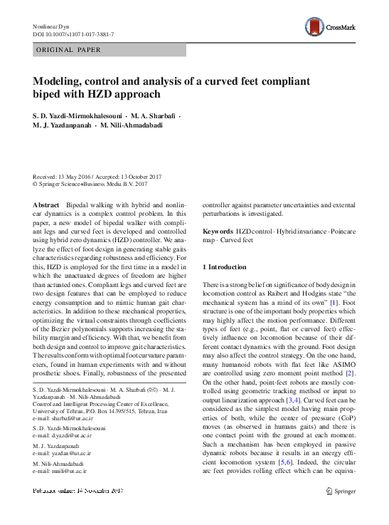 (PDF) Modeling, control and analysis of a curved feet compliant biped with HZD approach