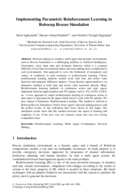 (PDF) Implementing Parametric Reinforcement Learning in Robocup Rescue Simulation