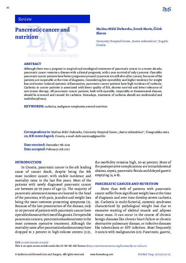 (PDF) Pancreatic cancer and nutrition