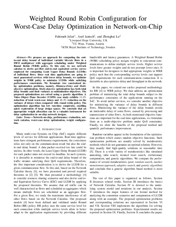 Pdf Weighted Round Robin Configuration For Worst Case Delay Optimization In Network On Chip