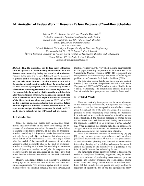 (PDF) Minimization of useless work in resource failure recovery of workflow schedules