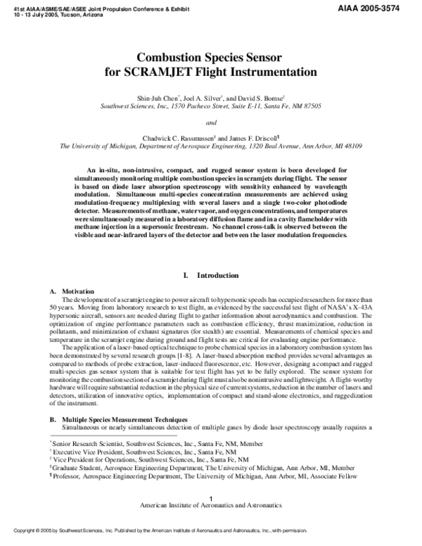 (PDF) Combustion Species Sensor for Scramjet Flight Instrumentation