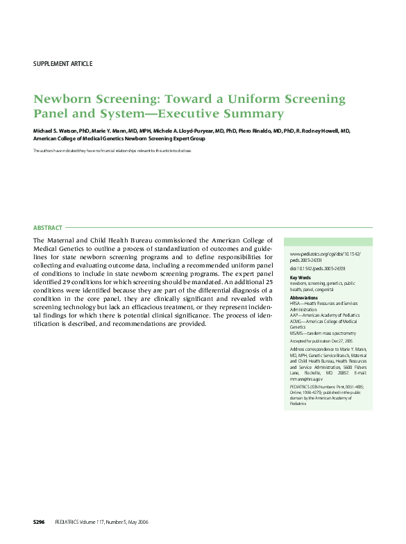 (PDF) Newborn screening: Toward a uniform screening panel and system ...