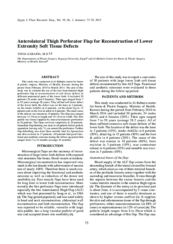 (PDF) Anterolateral Thigh Perforator Flap for Reconstruction of Lower Extremity Soft Tissue Defects
