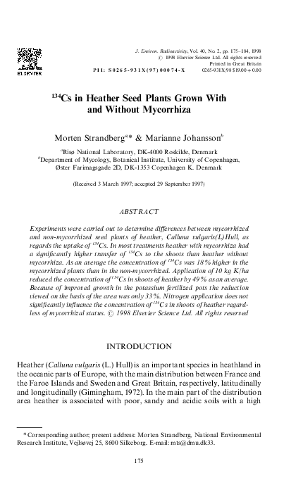 (PDF) 134Cs in heather seed plants grown with and without mycorrhiza
