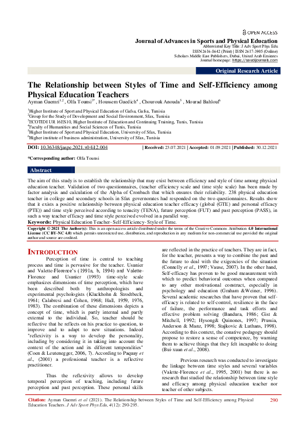 (PDF) The Relationship between Styles of Time and Self-Efficiency among ...