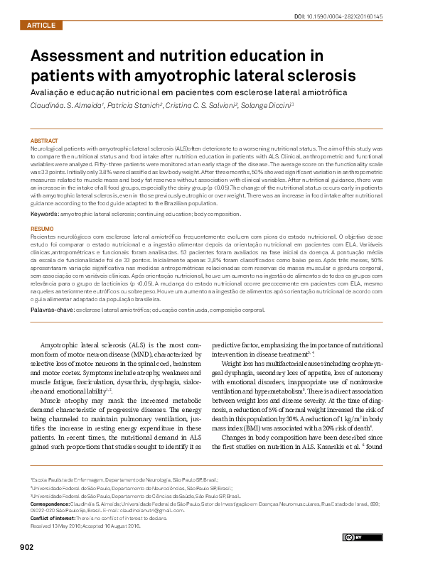 (PDF) Assessment and nutrition education in patients with amyotrophic lateral sclerosis