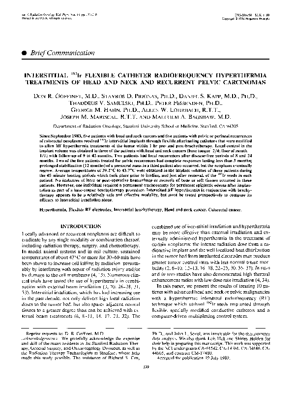 (PDF) Interstitial '92ir flexible catheter radiofrequency hyperthermia ...