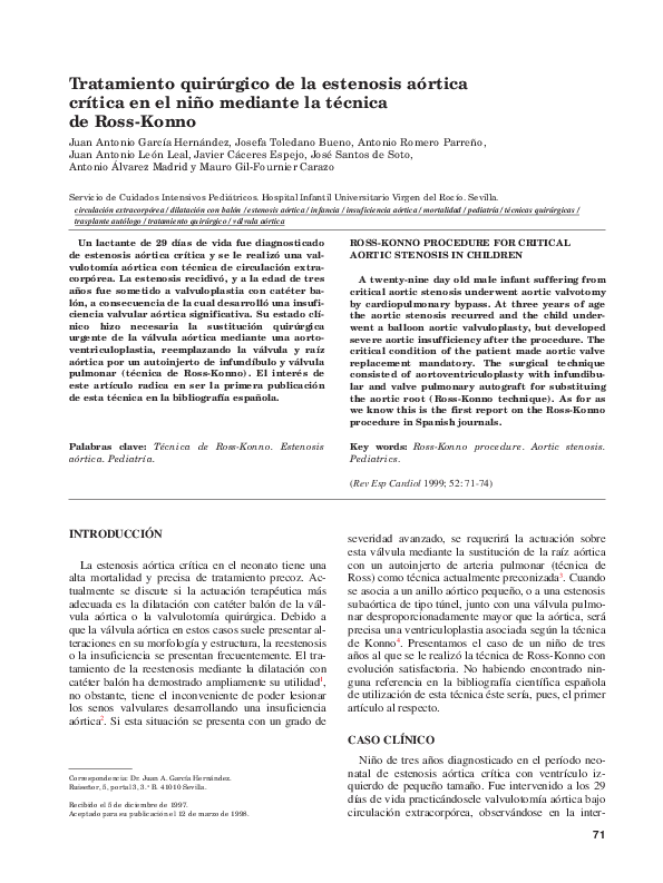 (PDF) Tratamiento quirúrgico de la estenosis aórtica crítica en el niño ...