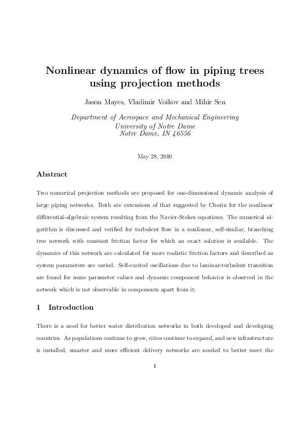 (PDF) Nonlinear dynamics of flow in piping trees using projection methods