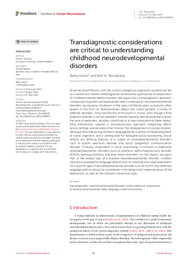 (PDF) Transdiagnostic considerations are critical to understanding childhood neurodevelopmental ...