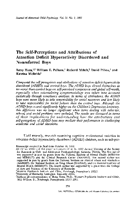 (PDF) The self-perceptions and attributions of attention deficit hyperactivity disordered and ...