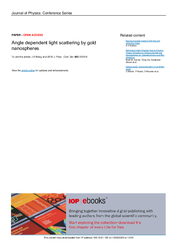 (PDF) Angle dependent light scattering by gold nanospheres