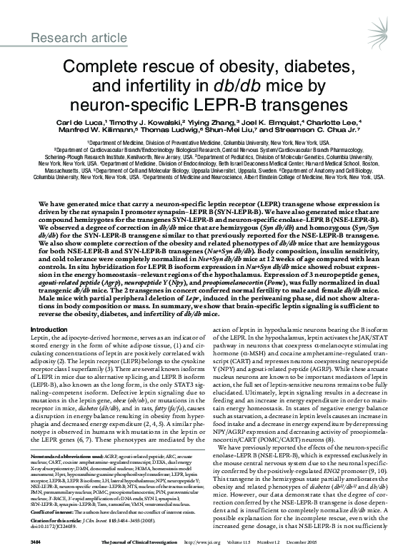 (PDF) Complete rescue of obesity, diabetes, and infertility in db/db ...