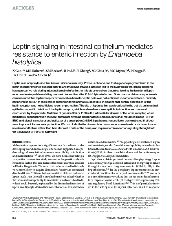 (PDF) Leptin signaling in intestinal epithelium mediates resistance to ...