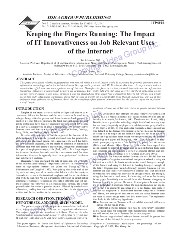 (PDF) Keeping the Fingers Running: The Impact of IT Innovativeness on ...