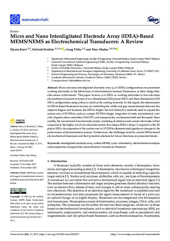 (PDF) Micro and Nano Interdigitated Electrode Array (IDEA)-Based MEMS ...