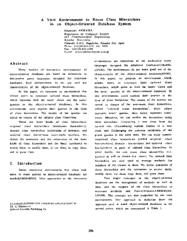 (PDF) A View Environment to Reuse Class Hierarchies in an Object-Oriented Database System