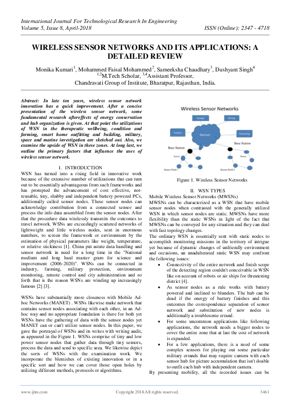 (PDF) Wireless Sensor Networks and Its Applications: A Detailed Review